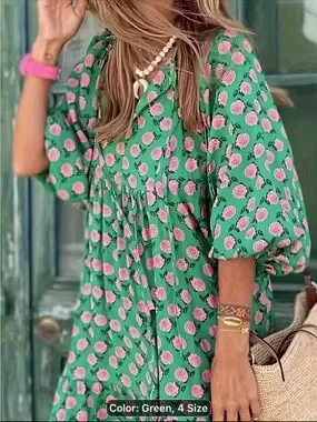 Temu | Dresses | Green With Pink Floral Maxi Dress | Poshmark